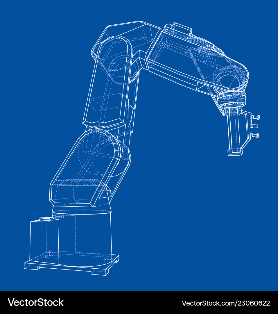 3d outline robotic arm rendering of Royalty Free Vector