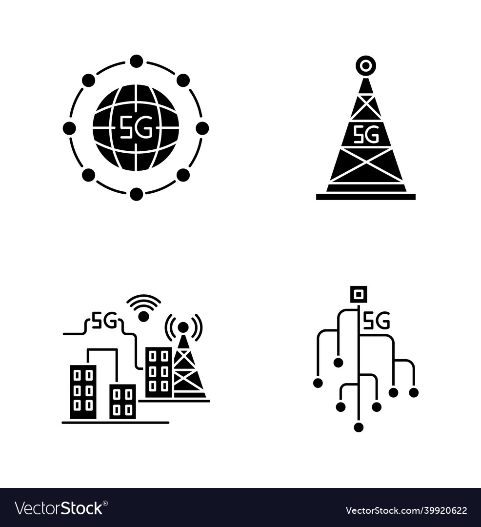 5g wireless technology black glyph icons set Vector Image
