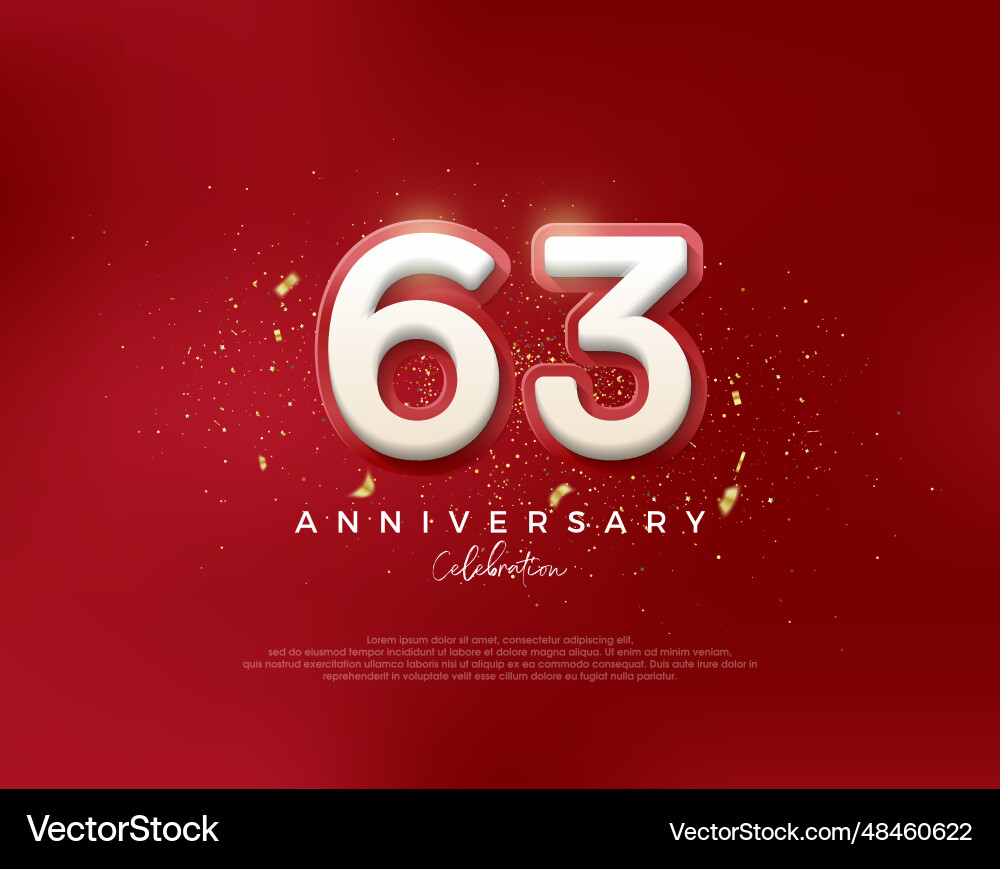 63rd anniversary number with 3d white numbers Vector Image