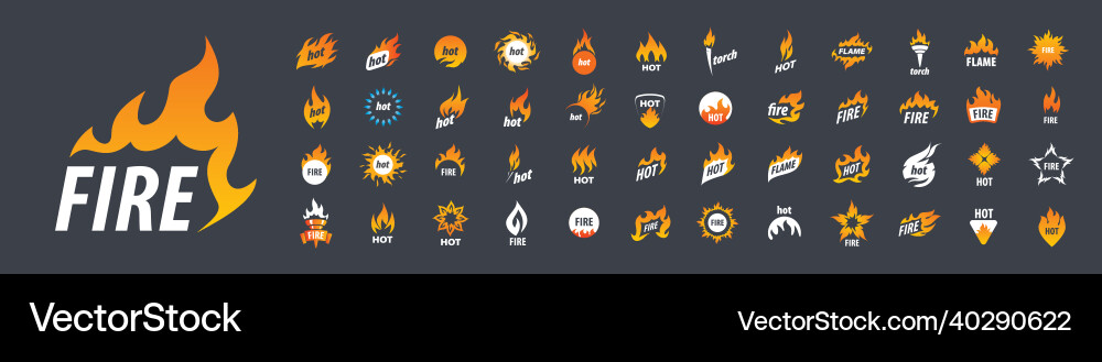 A set of logos fire on black background Royalty Free Vector