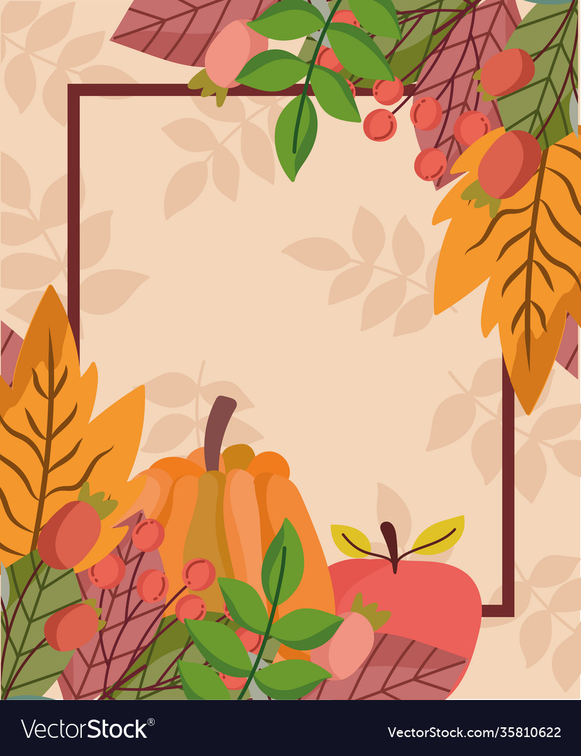 Autumnal leaves foliage nature pumpkin apple Vector Image