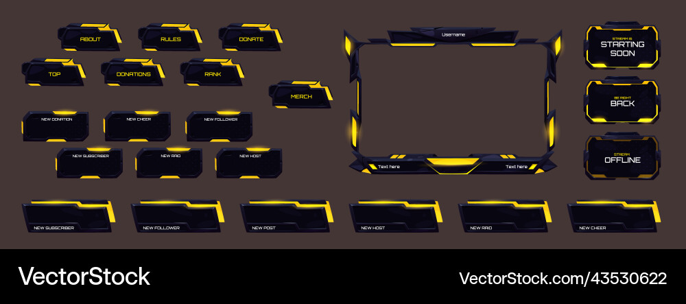 Game stream overlay ui frame with yellow neon glow