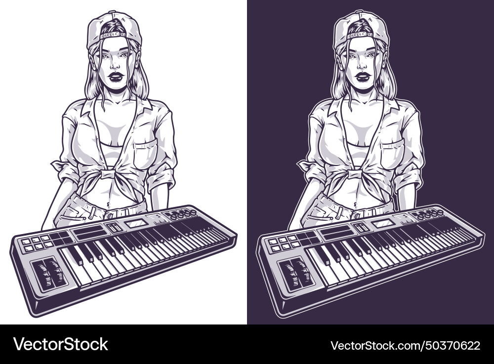 Girl with synthesizer element monochrome Vector Image
