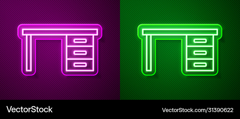 Glowing neon line office desk icon isolated Vector Image