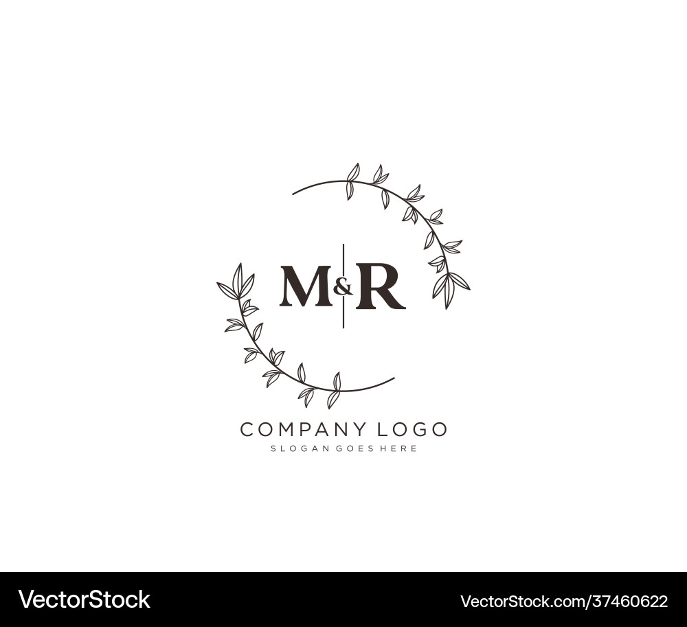 Initial mr letters beautiful floral feminine Vector Image