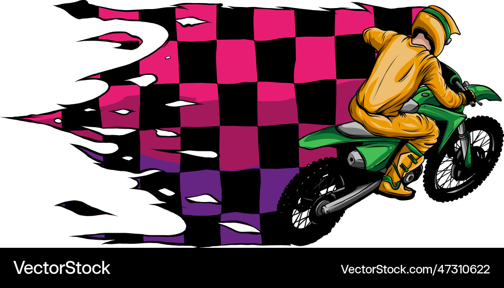 Motocross with race flag Royalty Free Vector Image