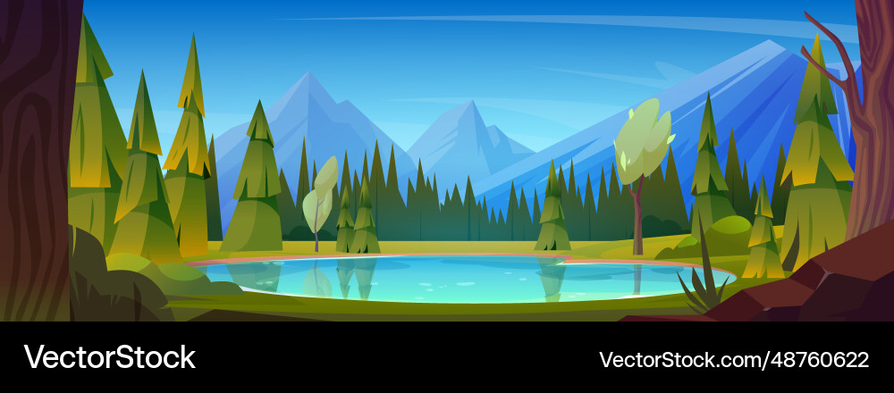 Mountain landscape with lake in forest Royalty Free Vector