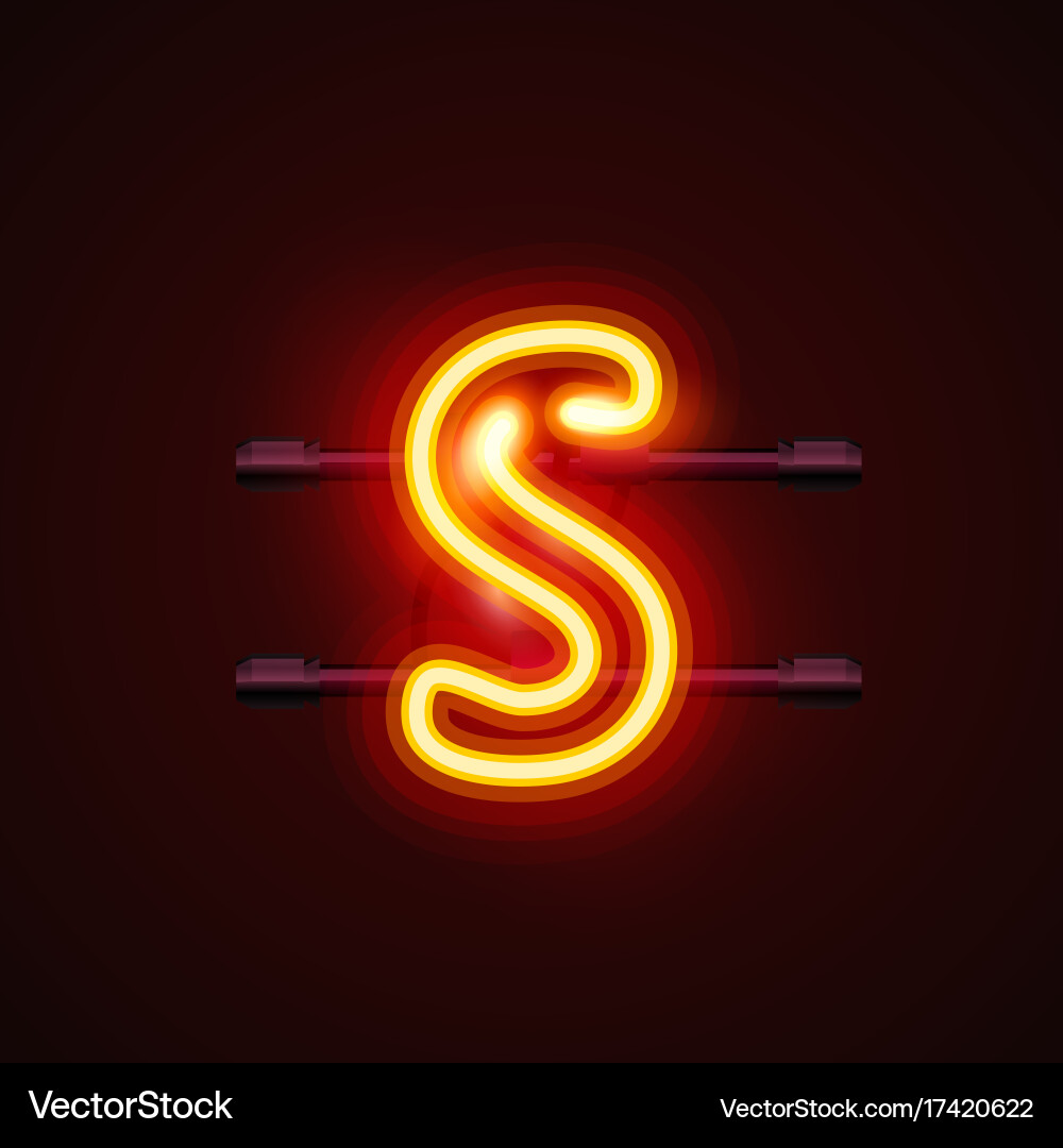 Neon font letter s art design singboard Royalty Free Vector