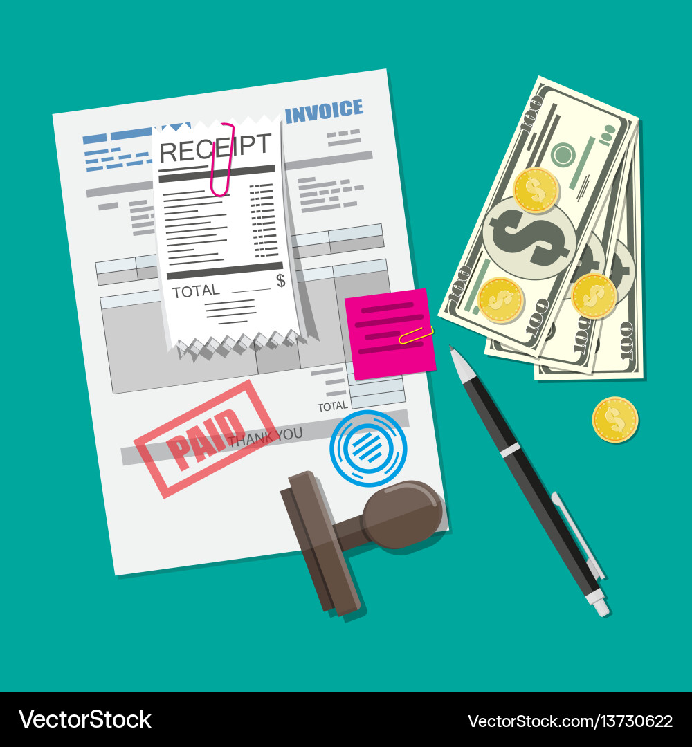 Paper invoice form pinned receipt bill pen Vector Image