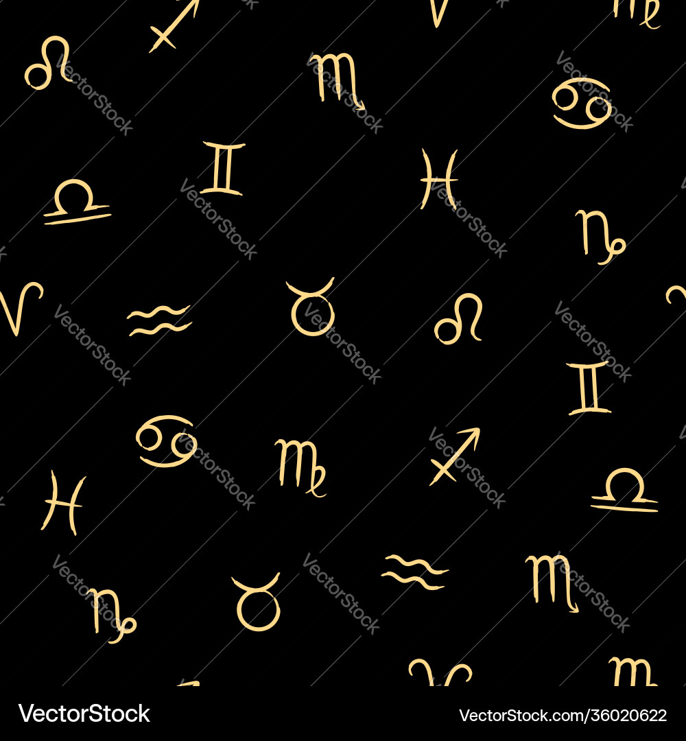Seamless texture different gold zodiac signs Vector Image