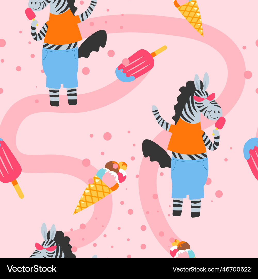 Vibrant zebra with ice cream dessert Royalty Free Vector