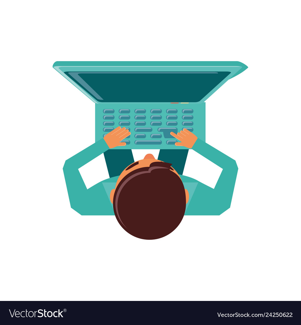 View aerial of man with laptop computer Royalty Free Vector