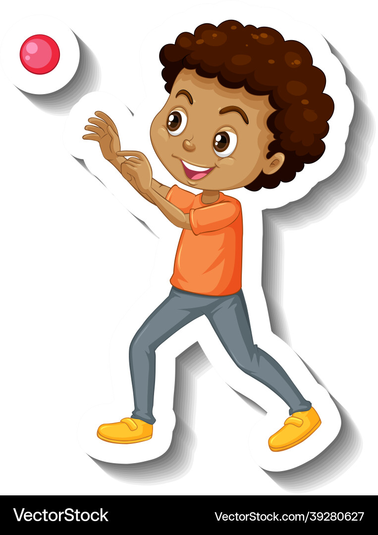 A boy throwing ball cartoon character sticker Vector Image