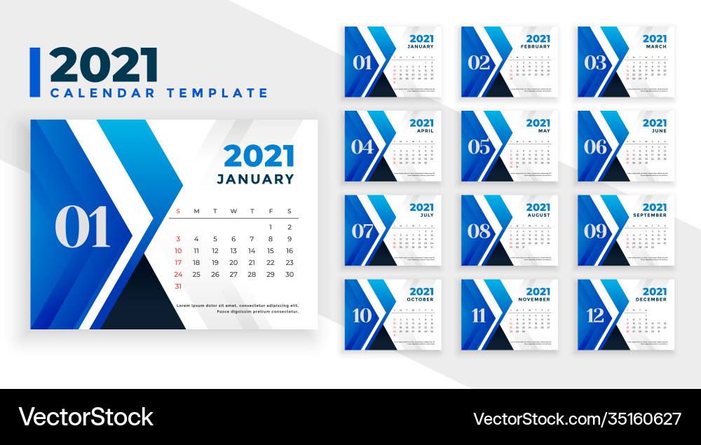 Abstract blue 2021 new year calendar design Vector Image