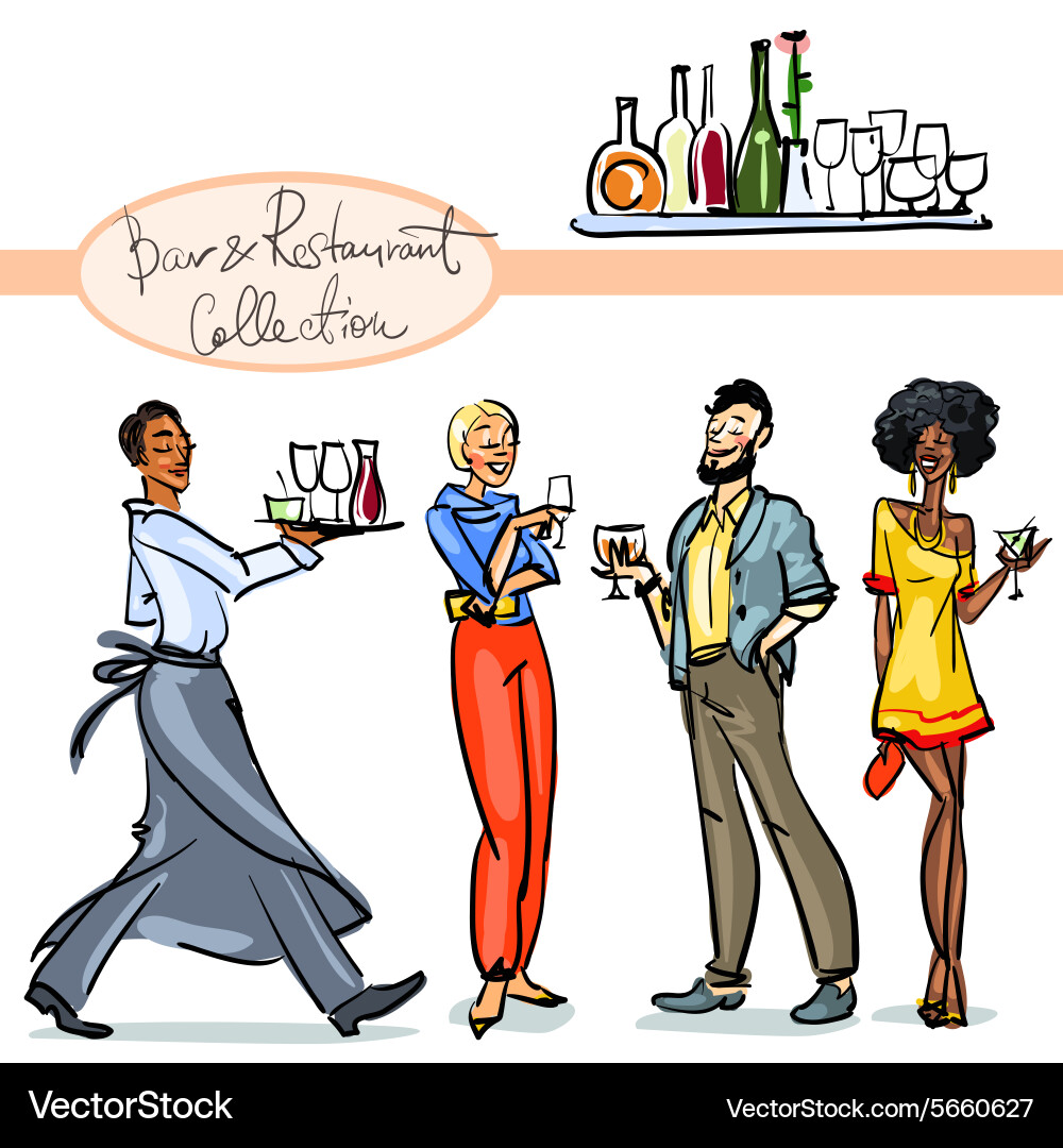 Bar and Restaurant Collection - hand drawn scenes Vector Image