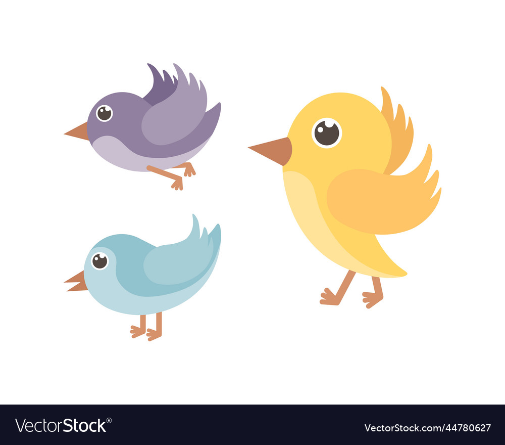 Birds a set of of blue yellow and purple Vector Image