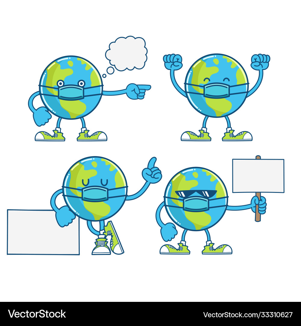 Globe planet earth cartoons wearing protective Vector Image