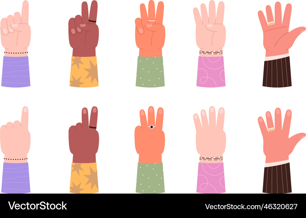 Hands counting from 1 to 5 preschool teaching Vector Image