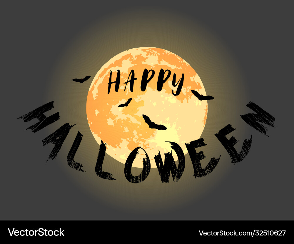 Happy halloween lettering with flying bats Vector Image