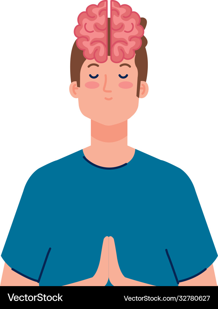 Meditating man with brain icon on white Royalty Free Vector