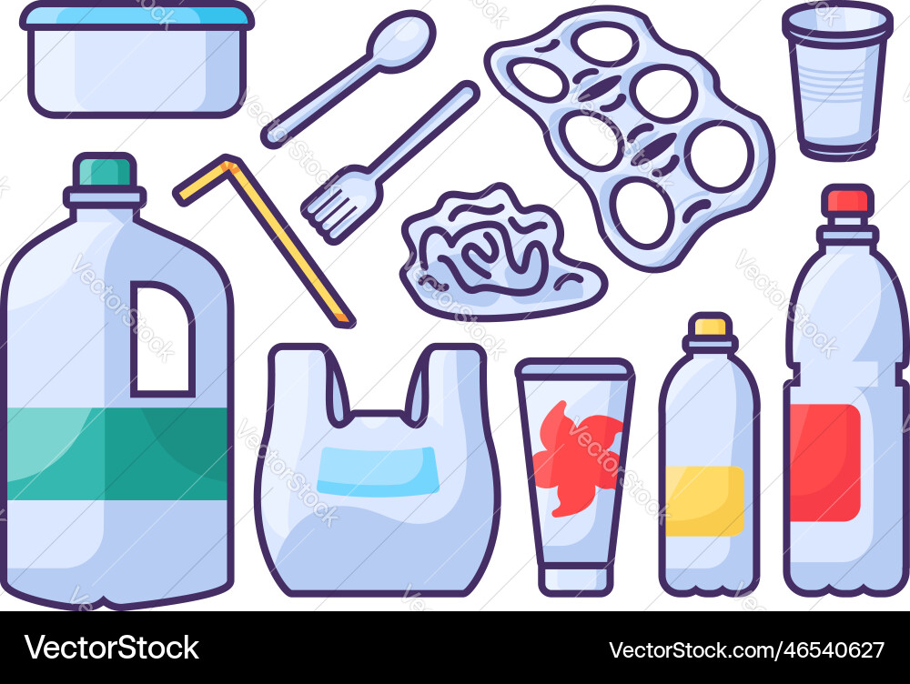 Old unwanted plastic objects set Royalty Free Vector Image