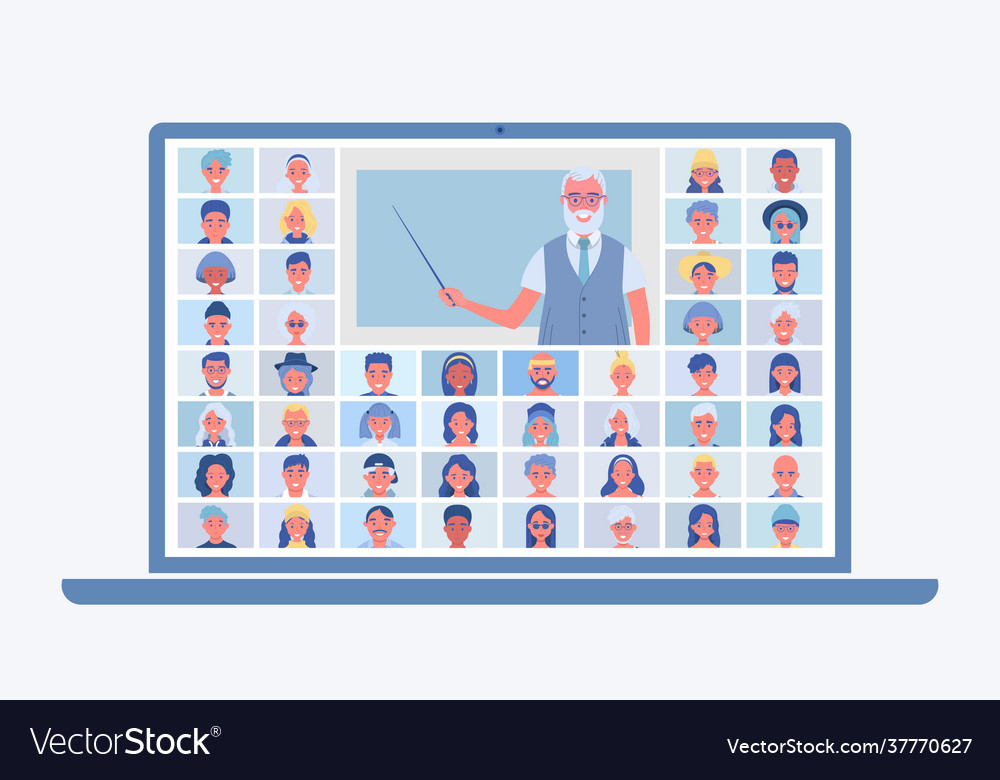 Online class students studying with computer Vector Image