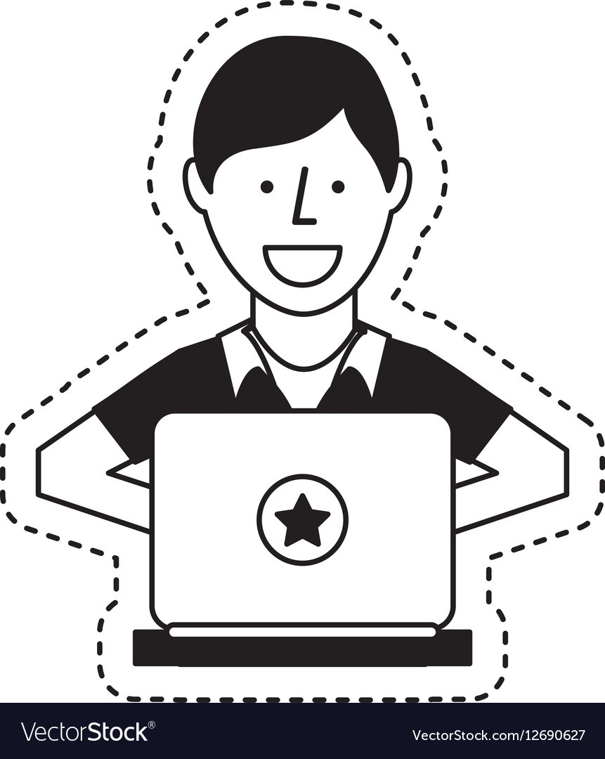 Person using computer icon Royalty Free Vector Image