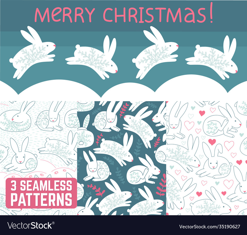 Set with rabbits patterns Royalty Free Vector Image