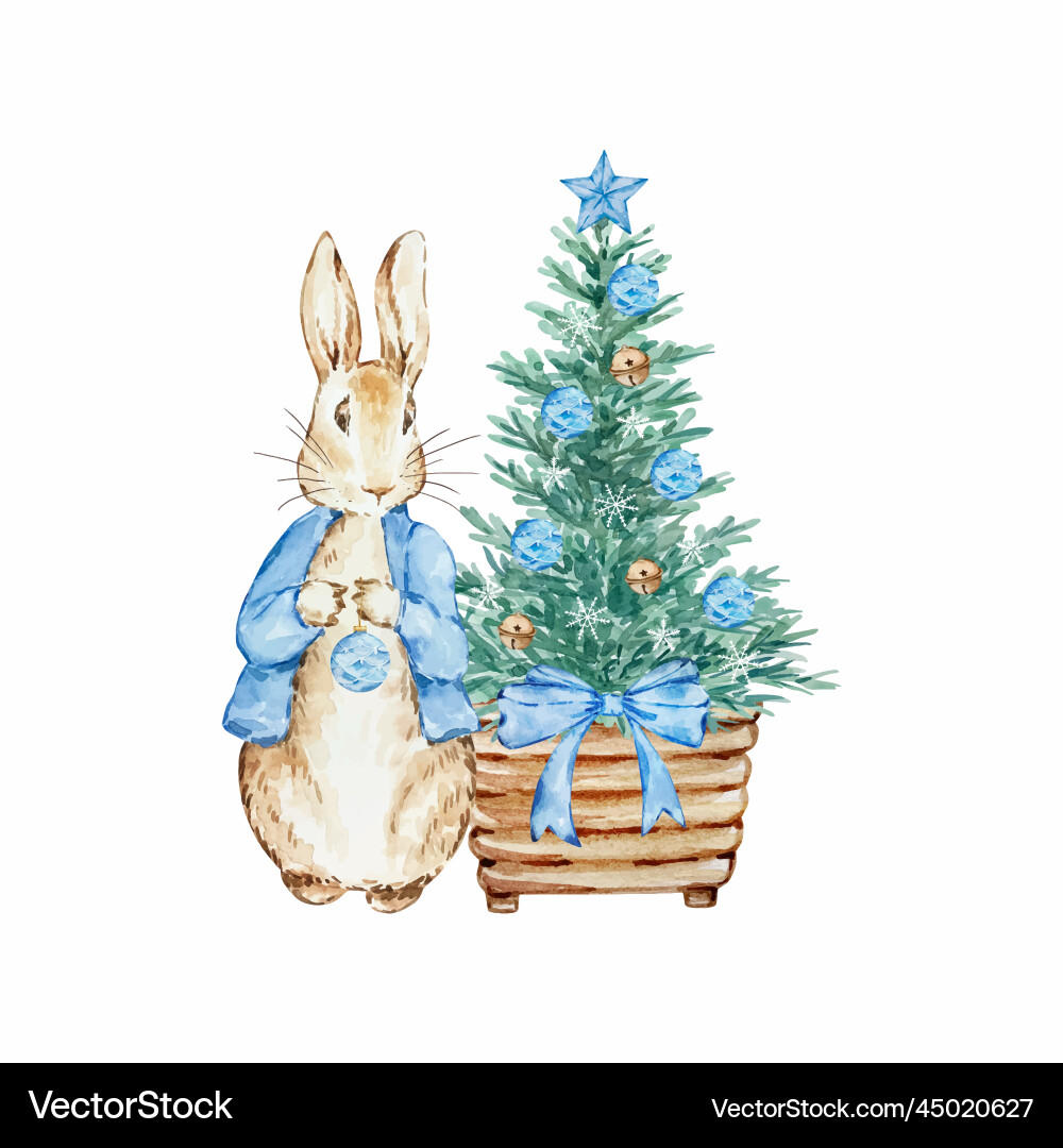 Watercolor peter rabbit with decorated christmas Vector Image