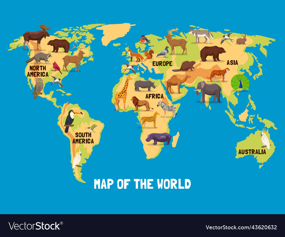 Animals world map Royalty Free Vector Image - VectorStock