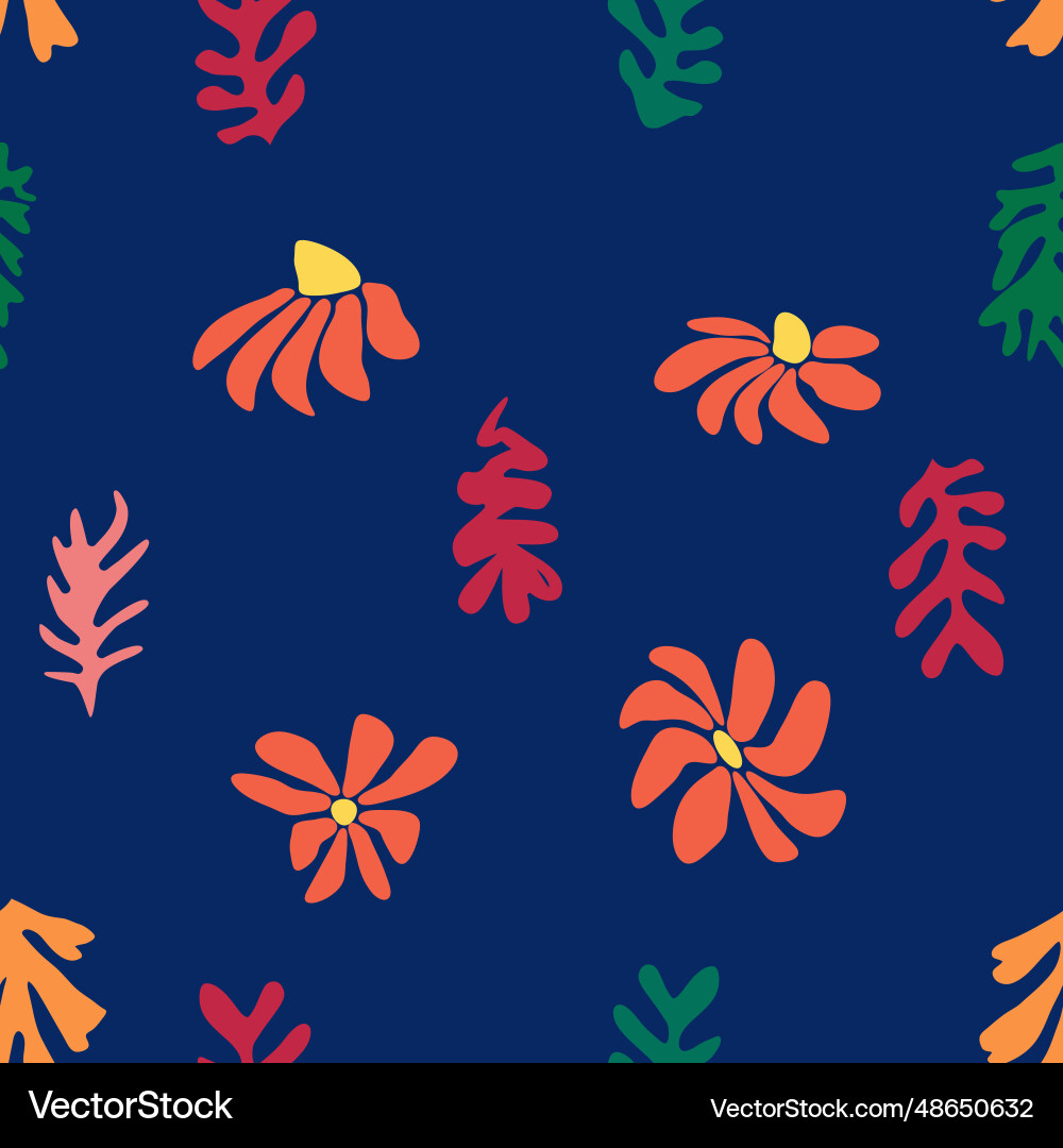 Blue matisse floral pattern crooked leaves Vector Image