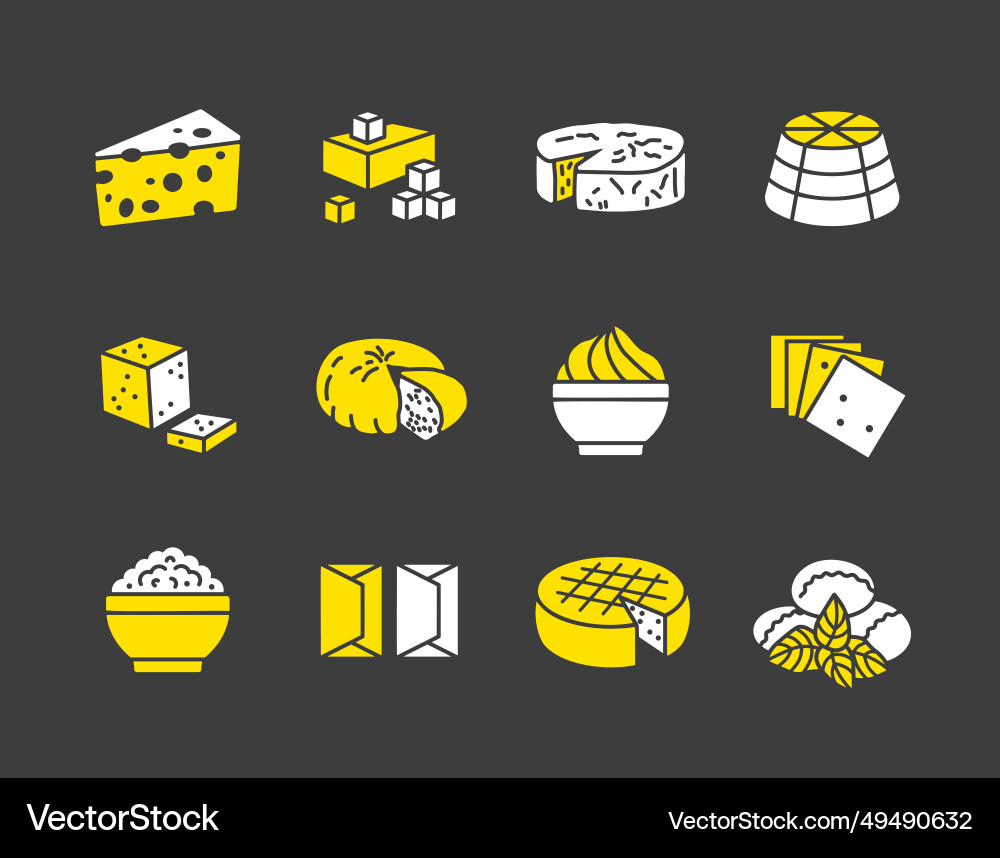 Cheese on dark background icon set dairy products Vector Image