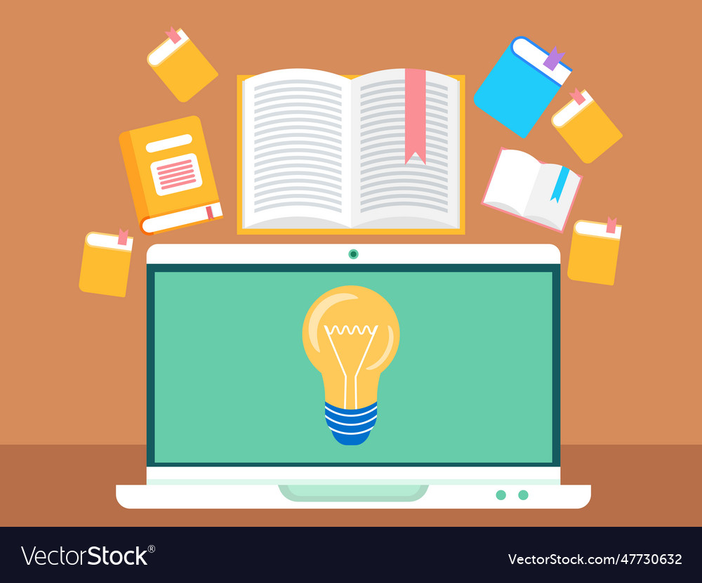 Concept of online learning computer with light Vector Image