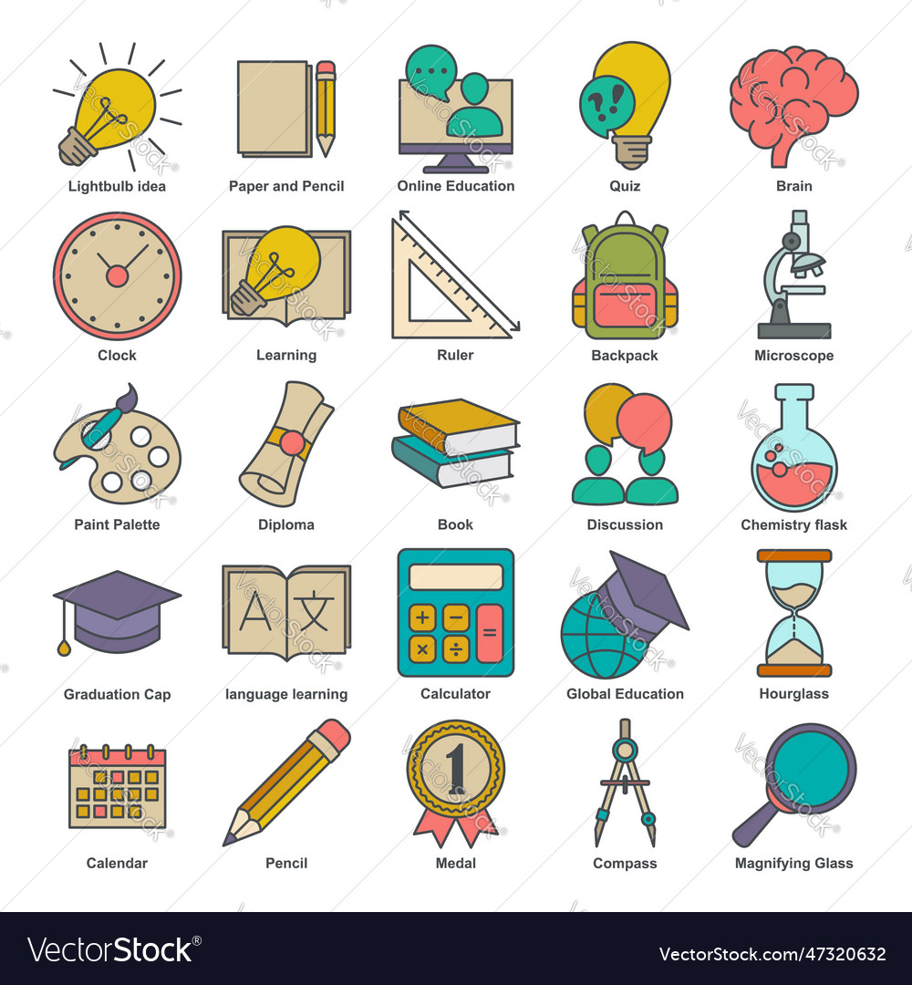 E-learning education elements flat set icon Vector Image