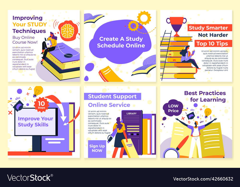 Improving study techniques promo at network set Vector Image