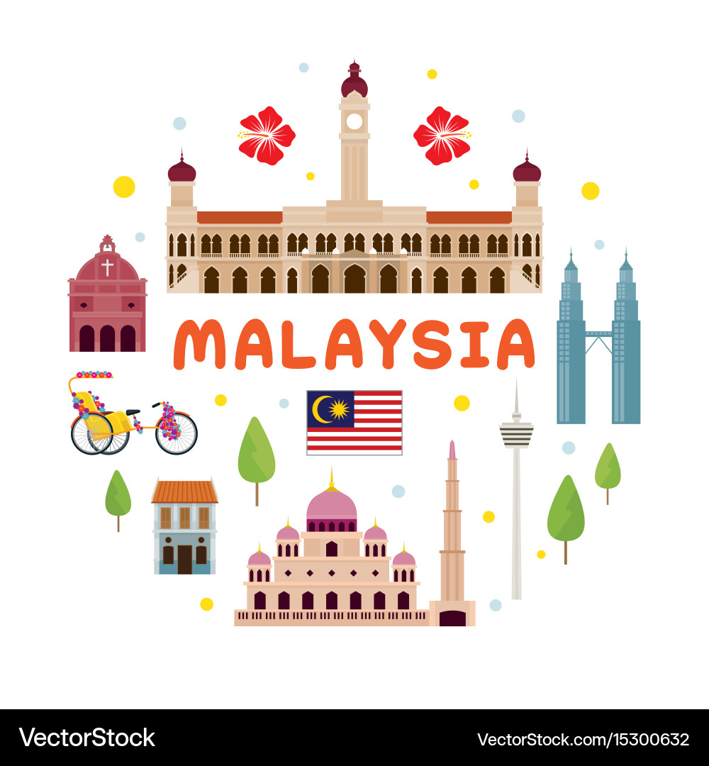 Malaysia travel attraction label Royalty Free Vector Image