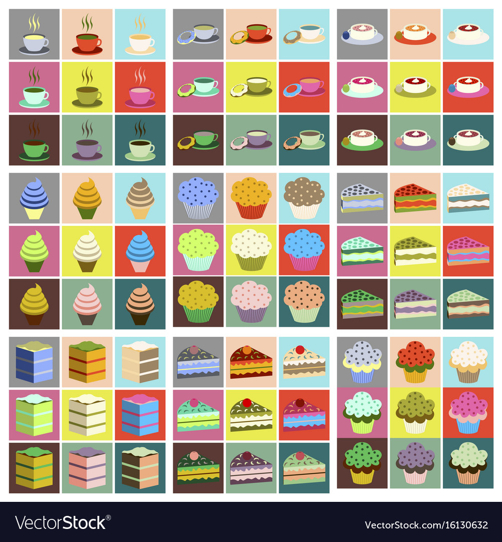Set icons in flat design desserts Royalty Free Vector Image