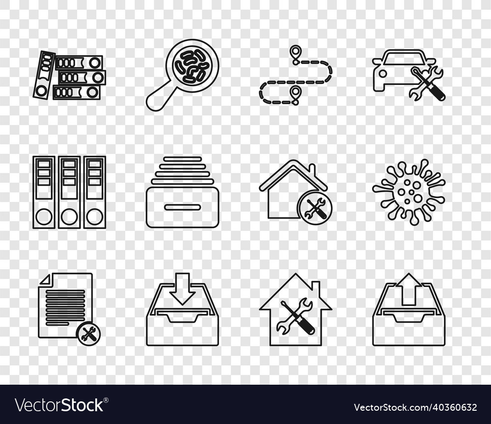 Set line file document service upload inbox Vector Image