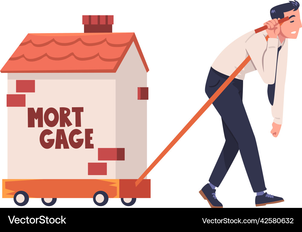 Severity of mortgage with tired man pulling house Vector Image