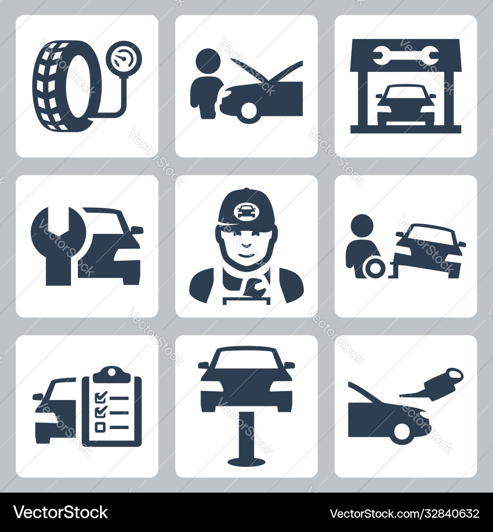Vehicle service station icons set Royalty Free Vector Image