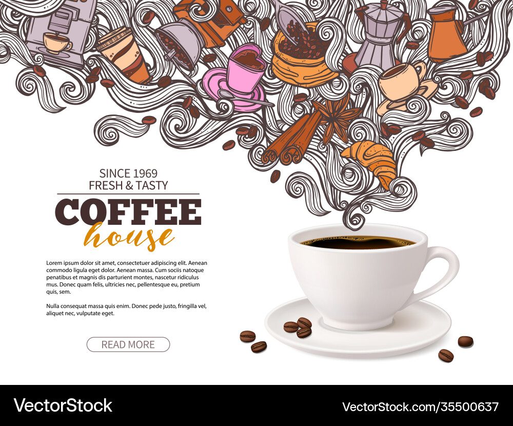 Coffee advertising poster design with coffee cup Vector Image