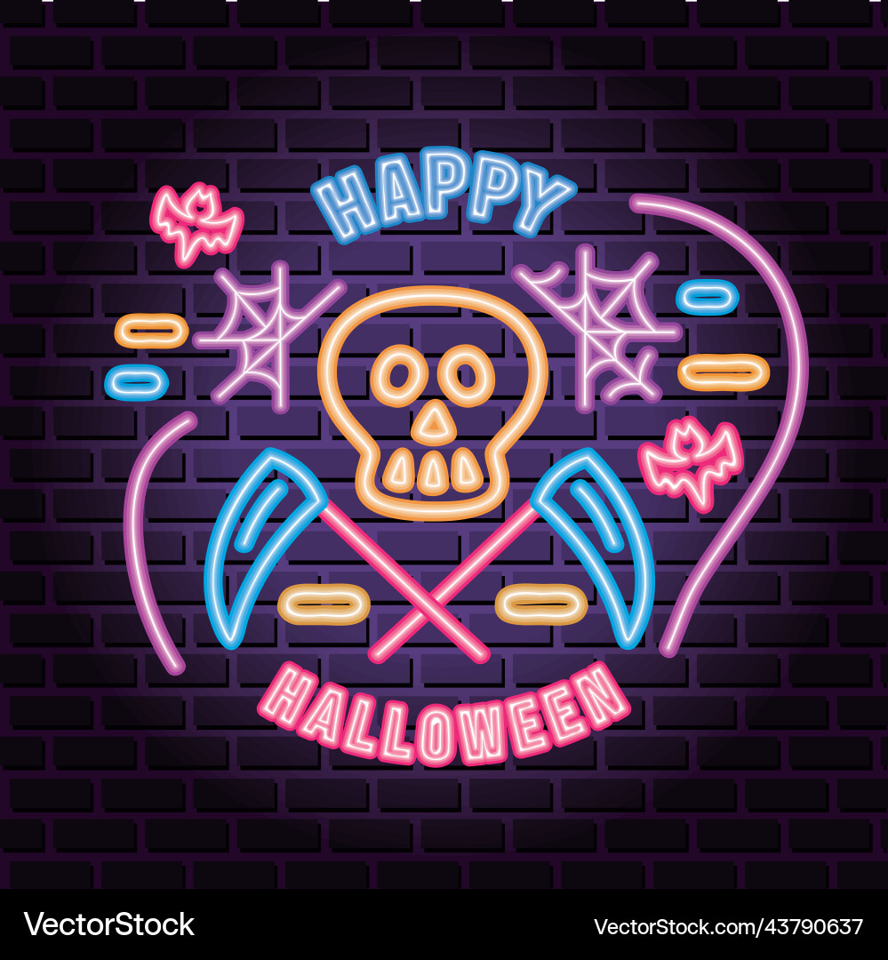 Halloween neon lights with the reaper Royalty Free Vector