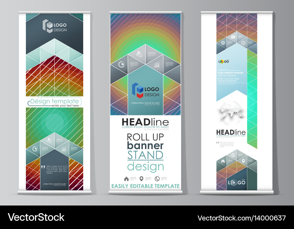 Roll up banner stands abstract geometric style Vector Image