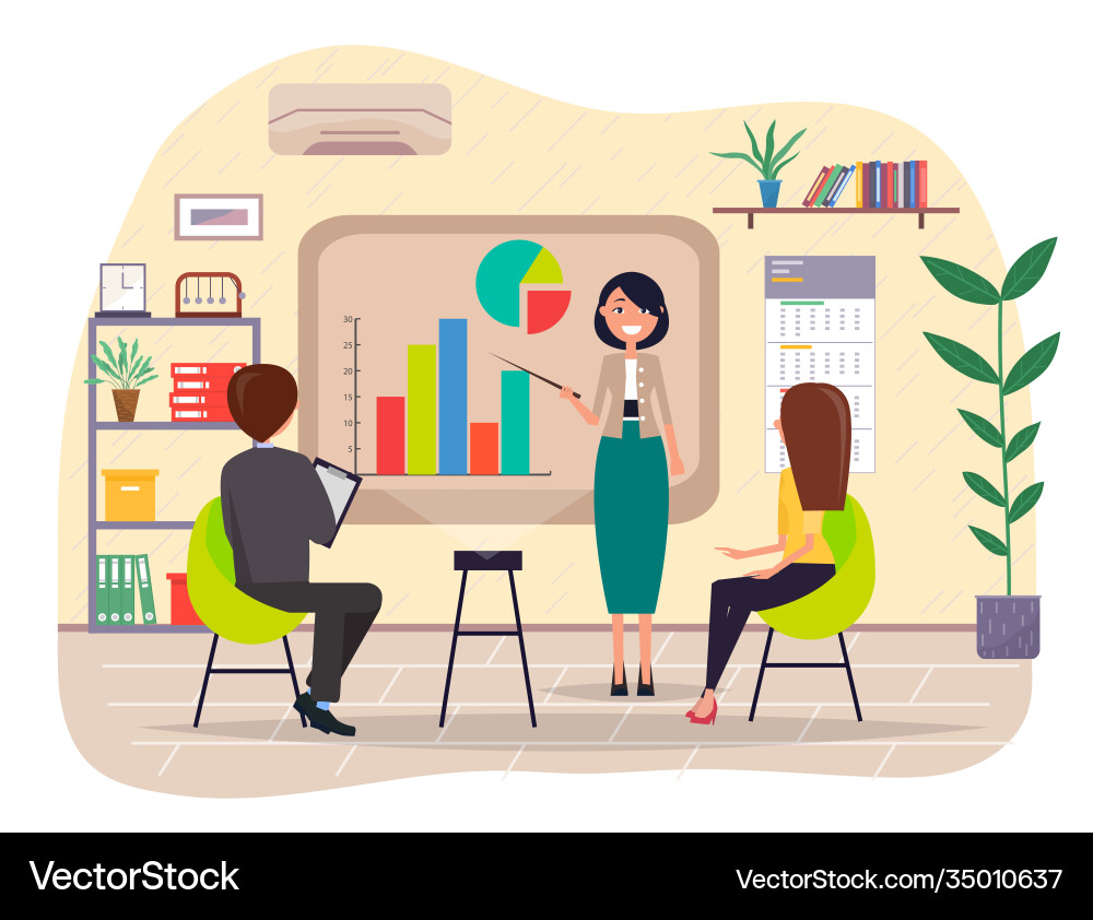 Woman give a progress report character standing Vector Image