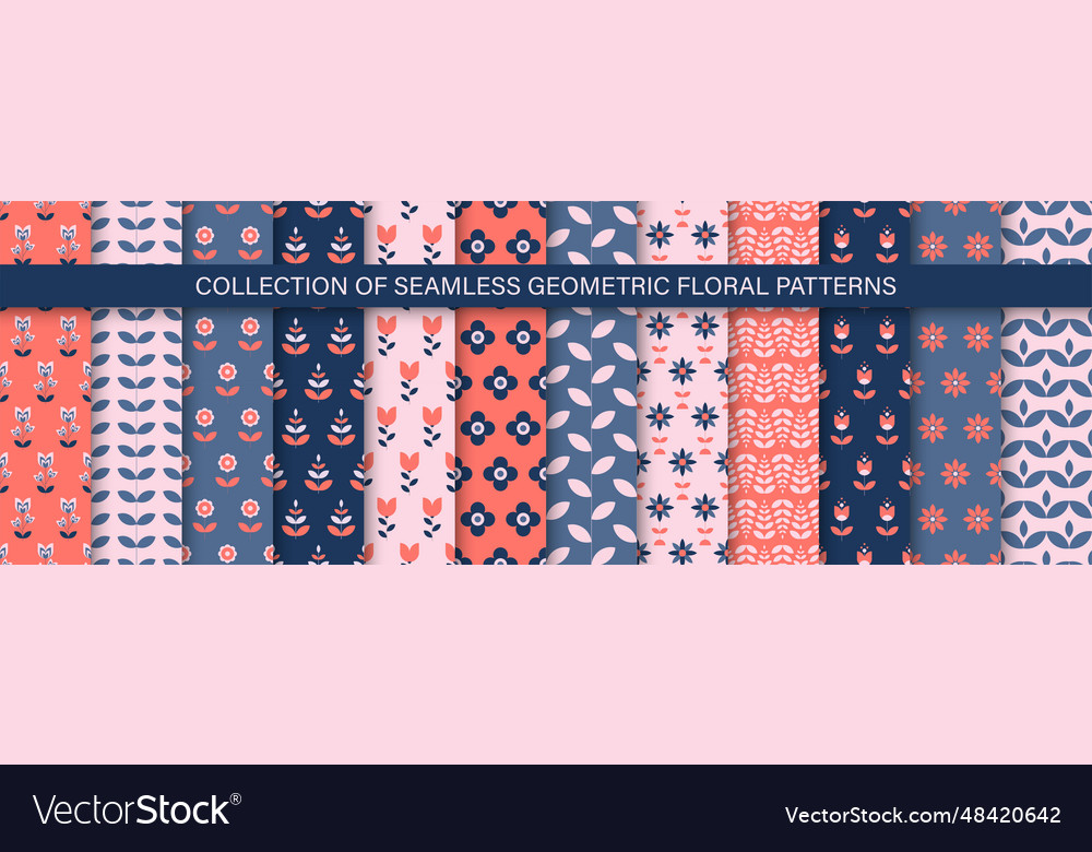 Collection of geometric colorful seamless floral Vector Image