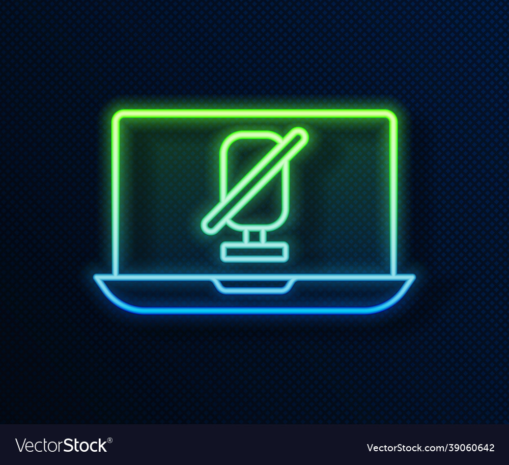 Glowing neon line mute microphone on laptop icon Vector Image Glowing neon line mute microphone on laptop icon Vector Image