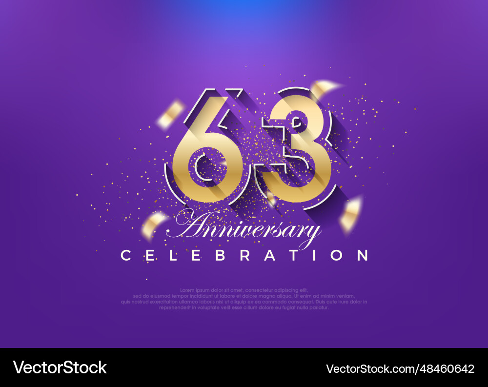 Gold number 63rd anniversary premium design Vector Image