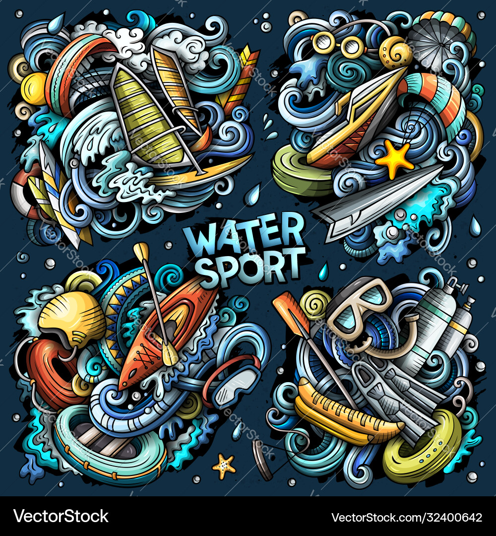 Hand drawn doodles cartoon set water Royalty Free Vector