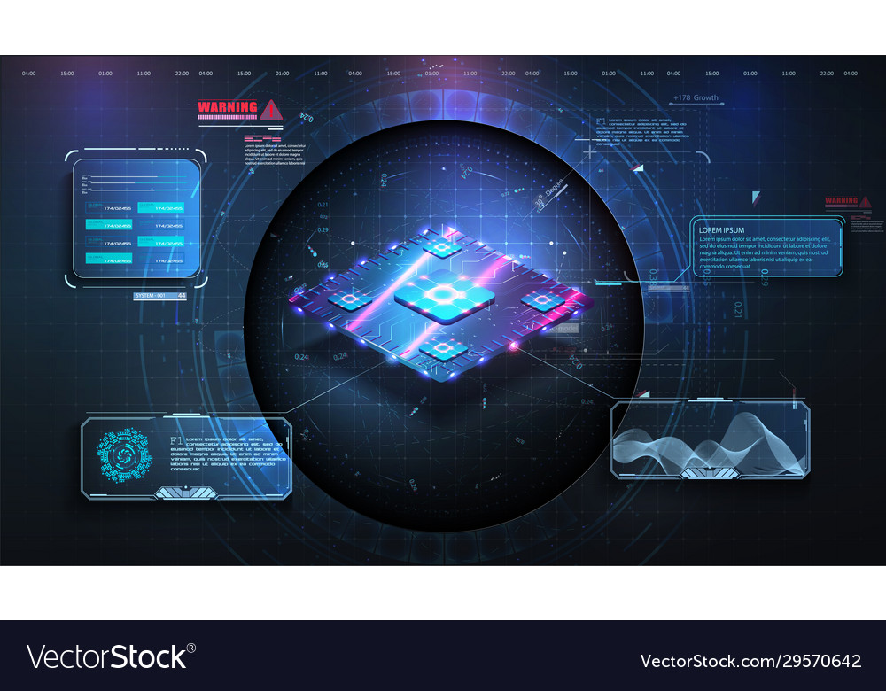 Microchip close-up on futuristic technological Vector Image