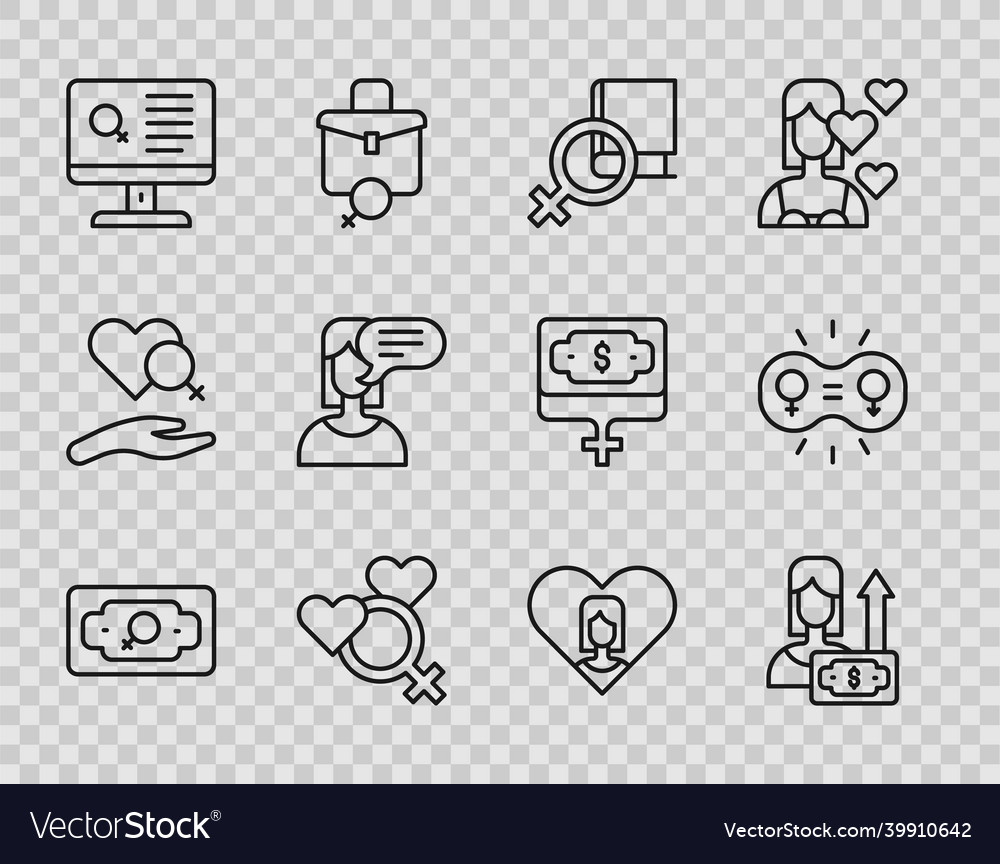 Set Line Money Growth Woman Book About Women Vector Image